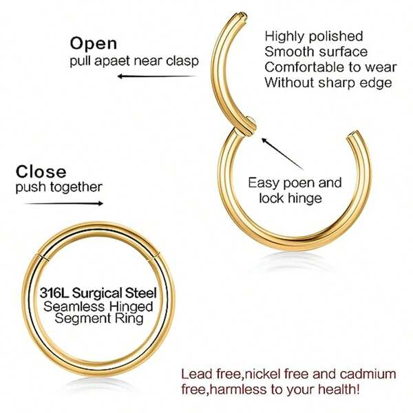 5PCS 16G Nose Ring Hoop 316L Steel Hinge Segment Diaphragm Cartilage ...