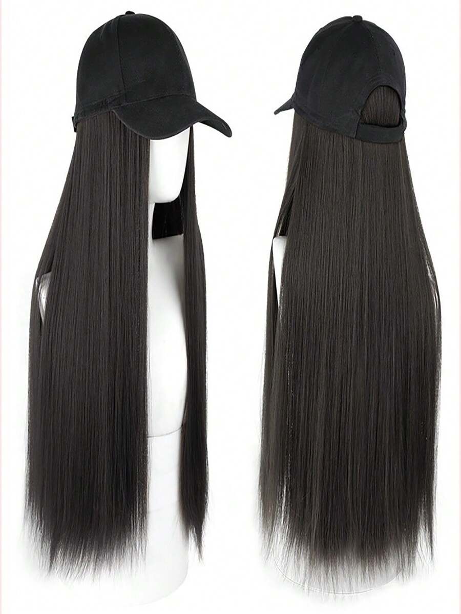 Party Black Straight Wig Hat Combination Fashion Wig Cap Shein Usa