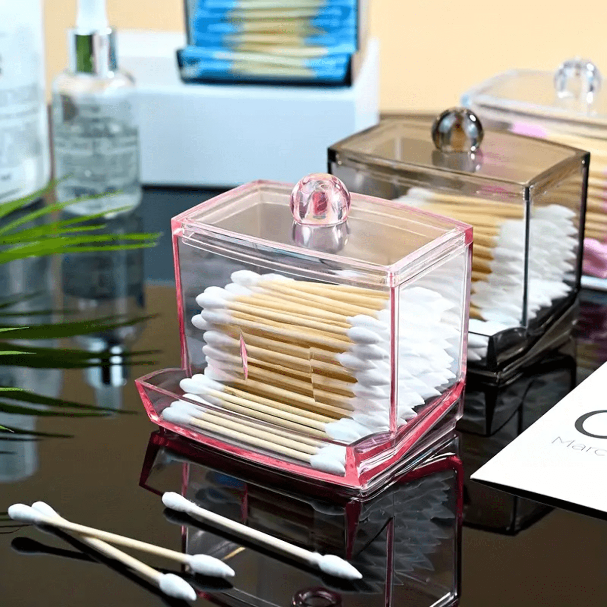 1pc Light Gray Square Transparent Plastic Swab Box With Cover, Dust ...