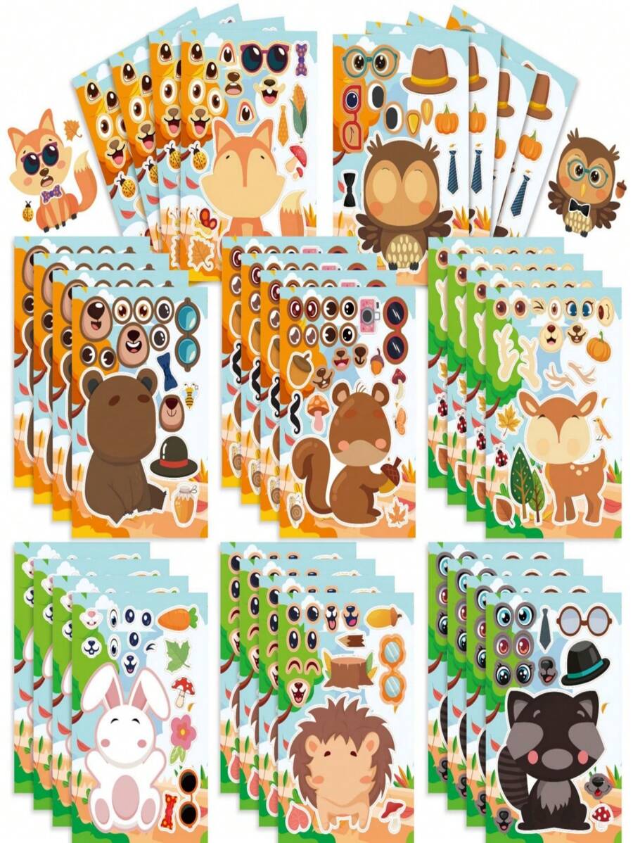 16pcs Make a Face Stickers for Kids, 8 Different Forest Animals Designs ...