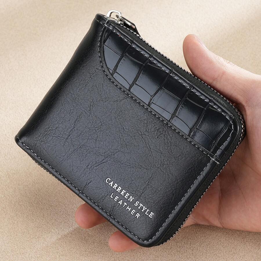 CarrKen メンズ用短いスタイルのジッパーウォレット、レタープリント付き、持ち運びに便利なお金や現金用、ホワイトカラー労働者、男性の大学 ...