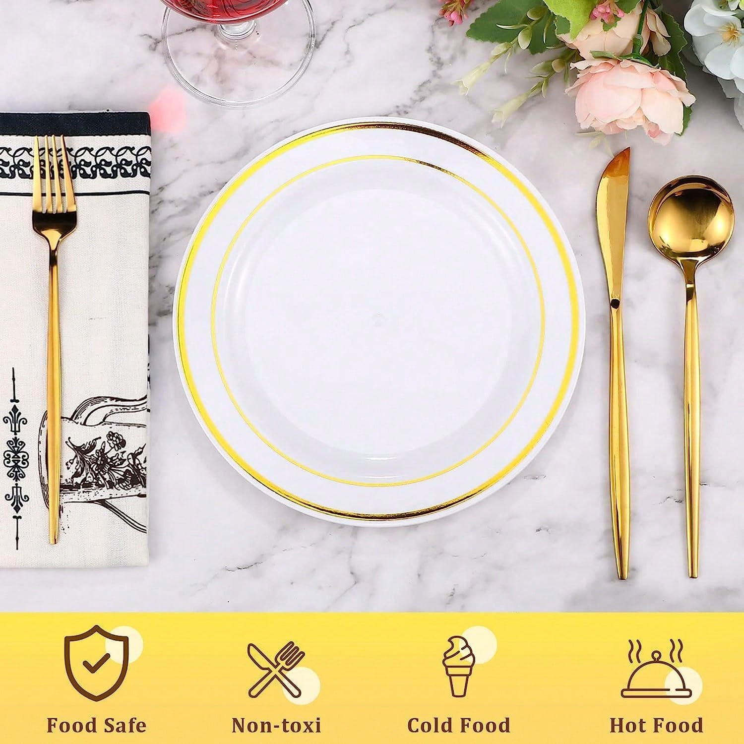 20pcs/10pcs 19cm Golden Rim Disposable Plastic Plates, Reusable After ...