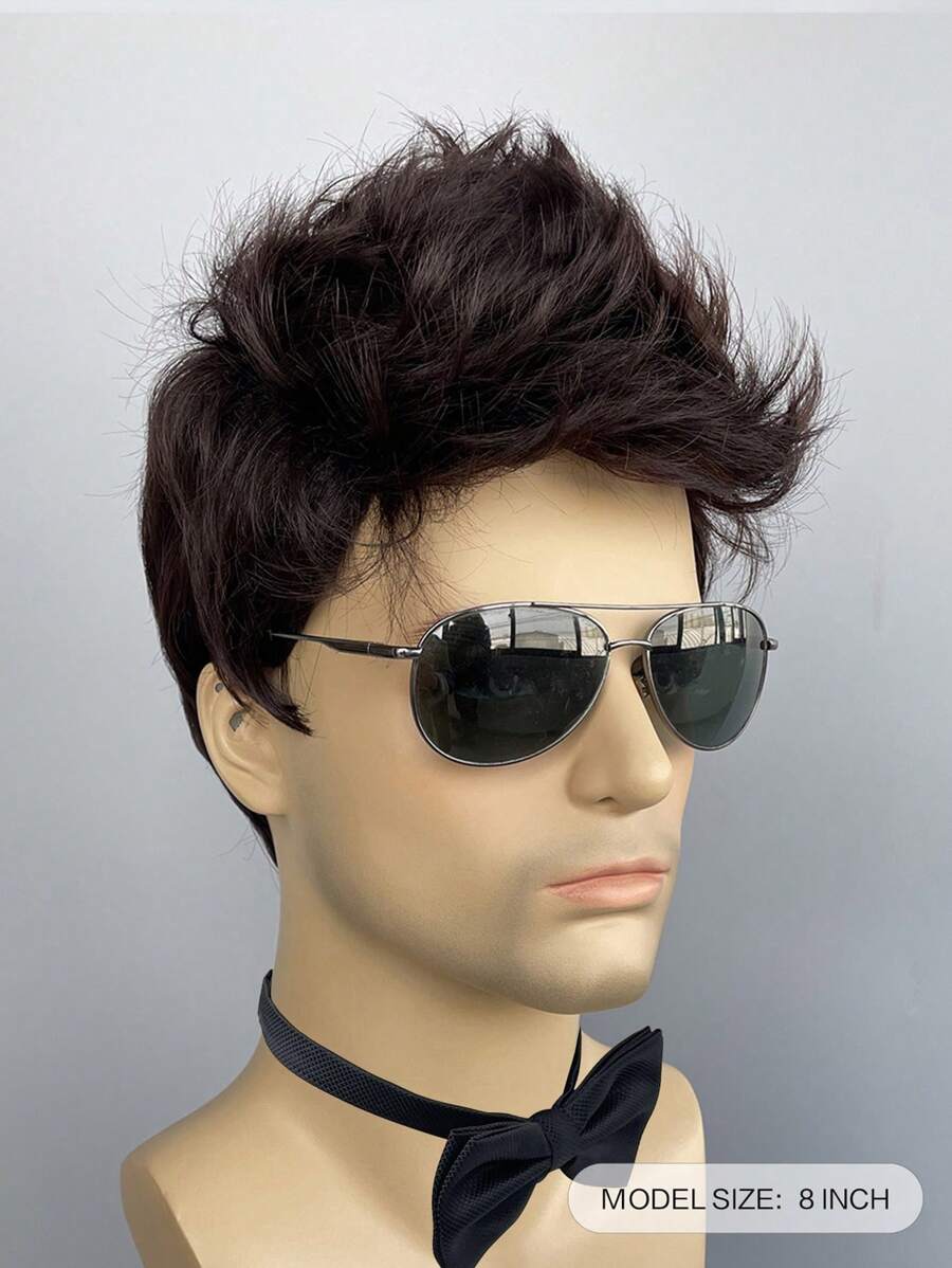 Men Short Straight Brown Synthetic Wig Quiff Mohawk Spiky Hairstyle ...
