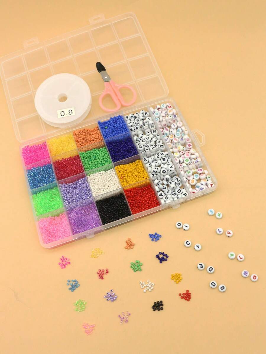 24 Grid Glass Bead & Letter Bead Bracelet Loose Bead Set Box Diy ...