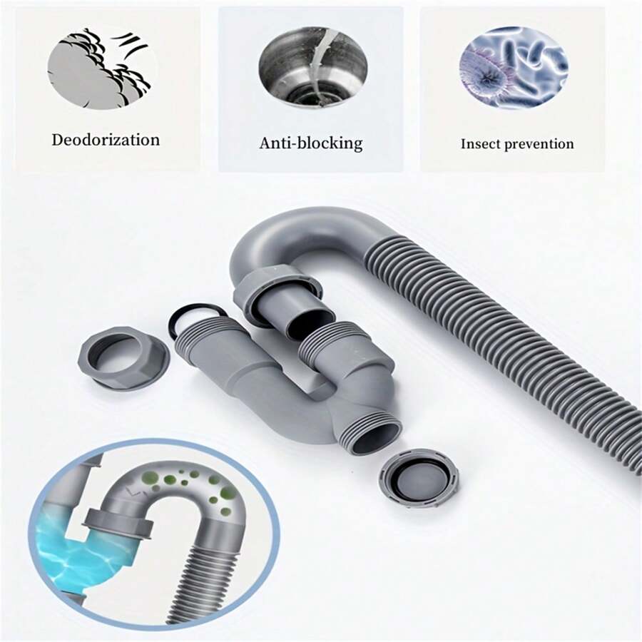 1pc Antiodor S-Type Stretchable Drain Pipe 1.25in For Lavatory Basin ...
