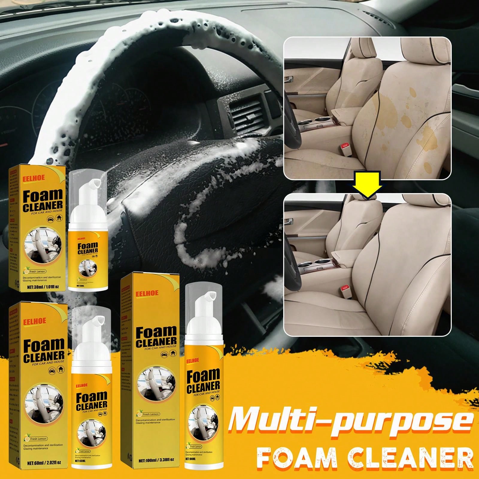 Multi-functional foam cleaner Car interior decontamination Leather seat steering wheel cleaner ...