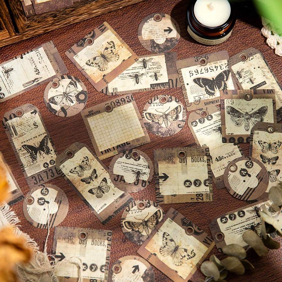 1pc Hang Tag & 45pcs Retro Art Style Hand Account Decorative Material ...