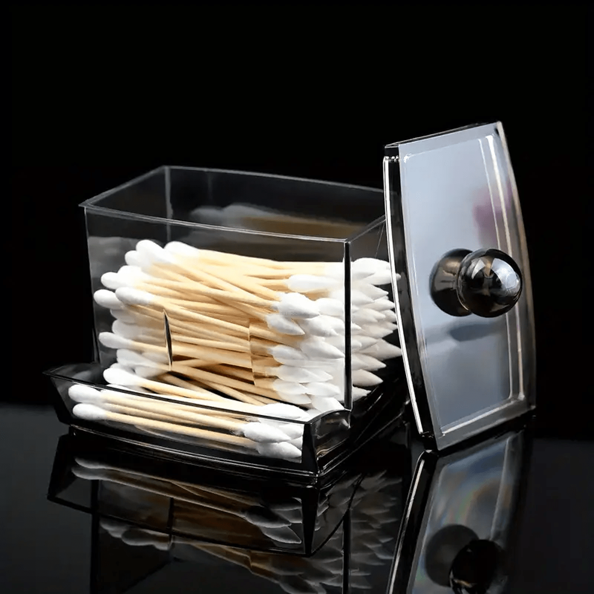 1pc Light Gray Square Transparent Plastic Swab Box With Cover, Dust ...