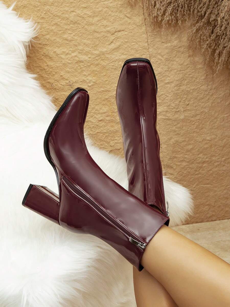 Women's Lightweight Simple Square Toe Chunky High Heel Fashion Boots ...