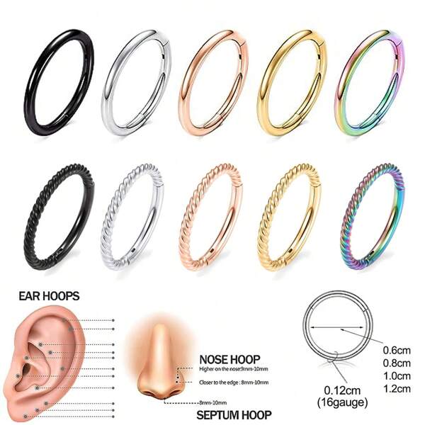 5PCS 16G Nose Ring Hoop 316L Steel Hinge Segment Diaphragm Cartilage ...