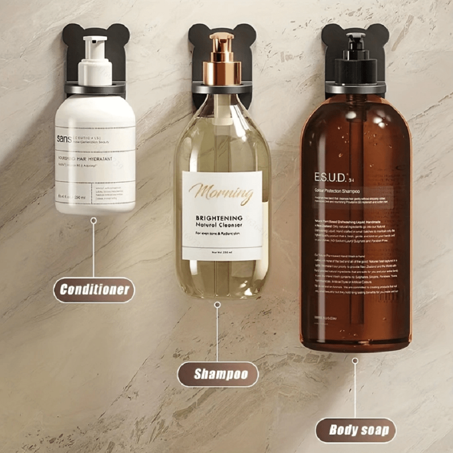 White Adjustable Shower Gel Bottle Rack With Hooks And Free Punch ...