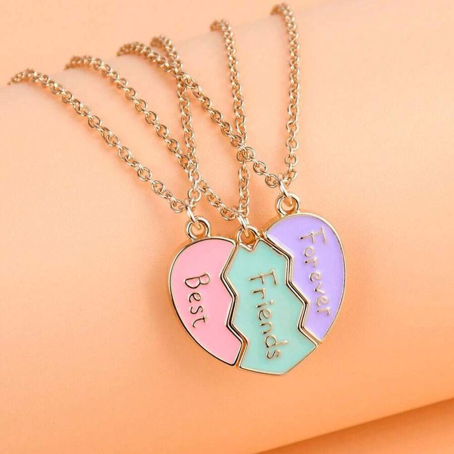 3Pcs/Set Cute 3-Color Heart Broken Stitching Magnetic Best Friend ...
