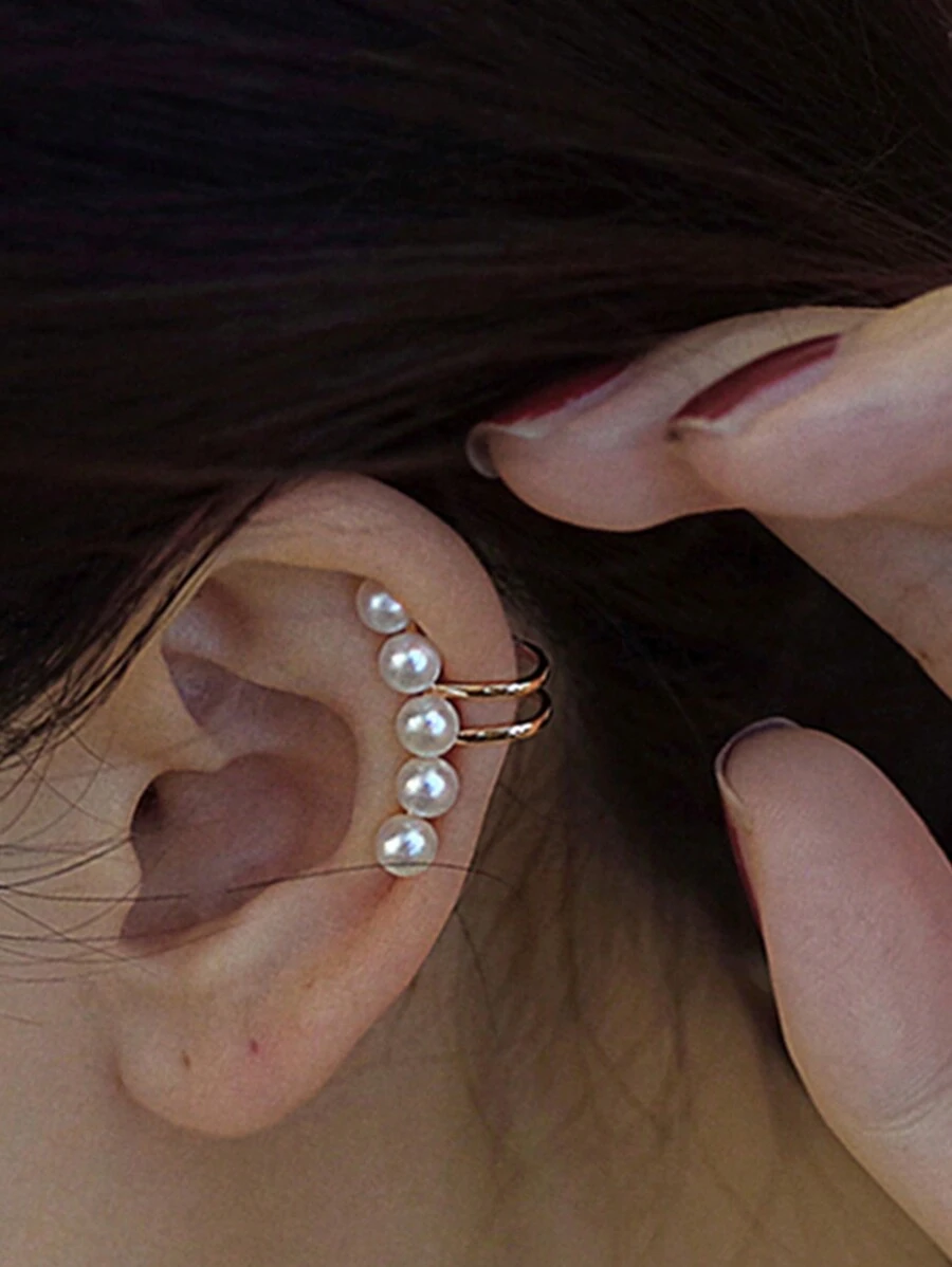 1pair Cute And Gentle Student Asymmetric Faux Pearl Ladies Ear Bone ...