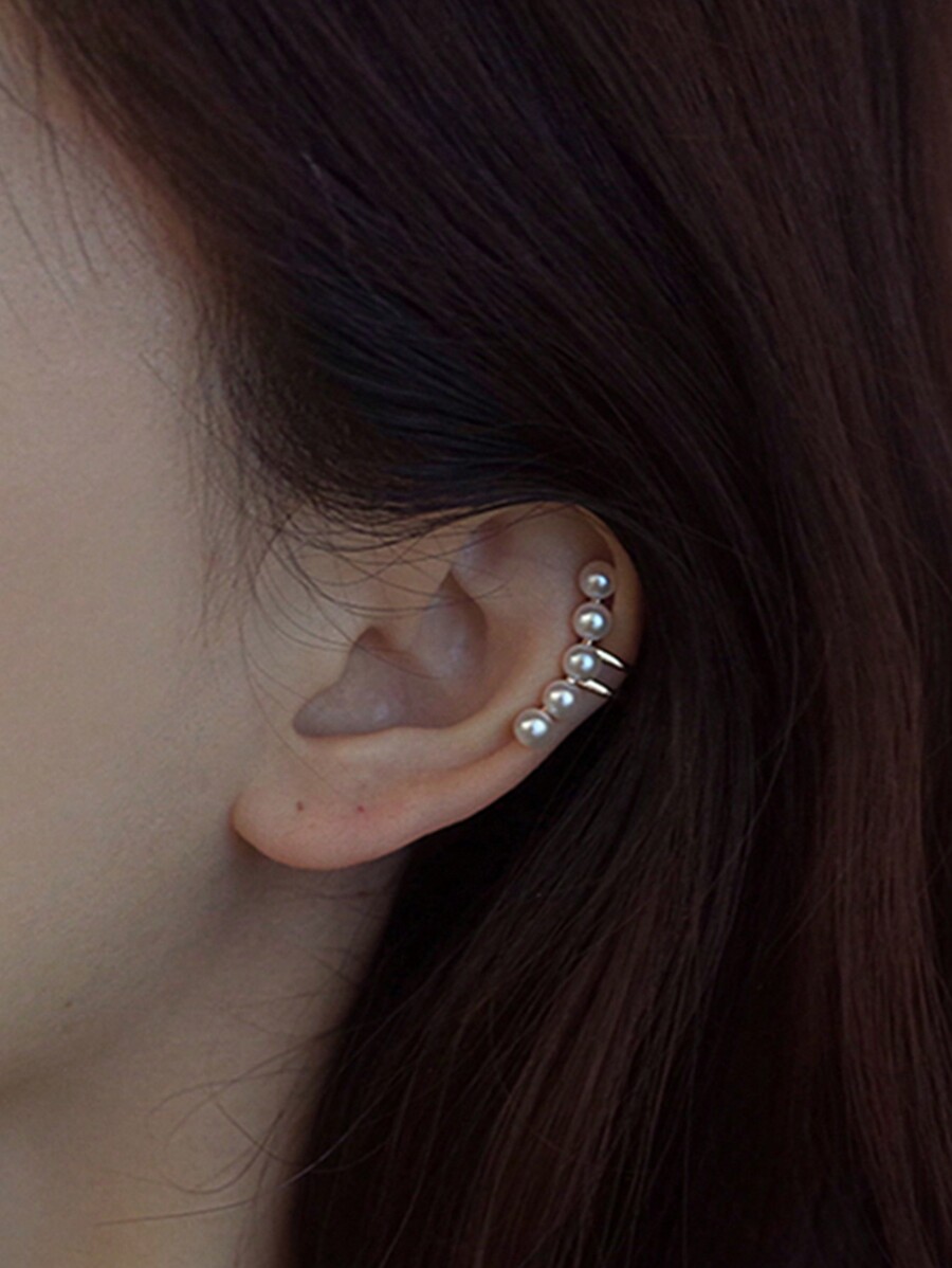 1pair Cute And Gentle Student Asymmetric Faux Pearl Ladies Ear Bone ...