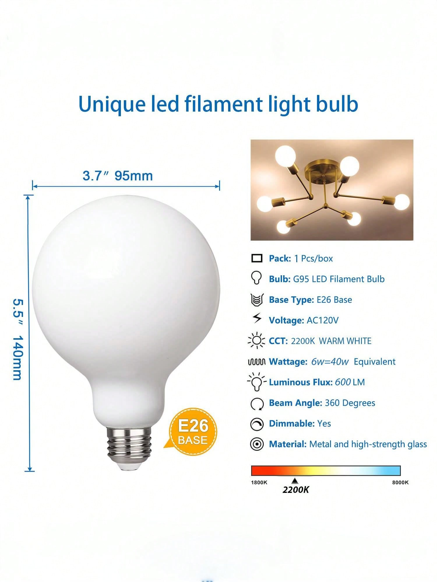 110V-130V LED Edison Globe Light Bulb, Warm White 2200K CRI 90, LED ...