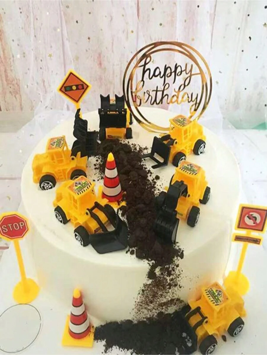 12pcs Construction Vehicle Cake Toppers - Excavator, Bulldozer, Loader ...