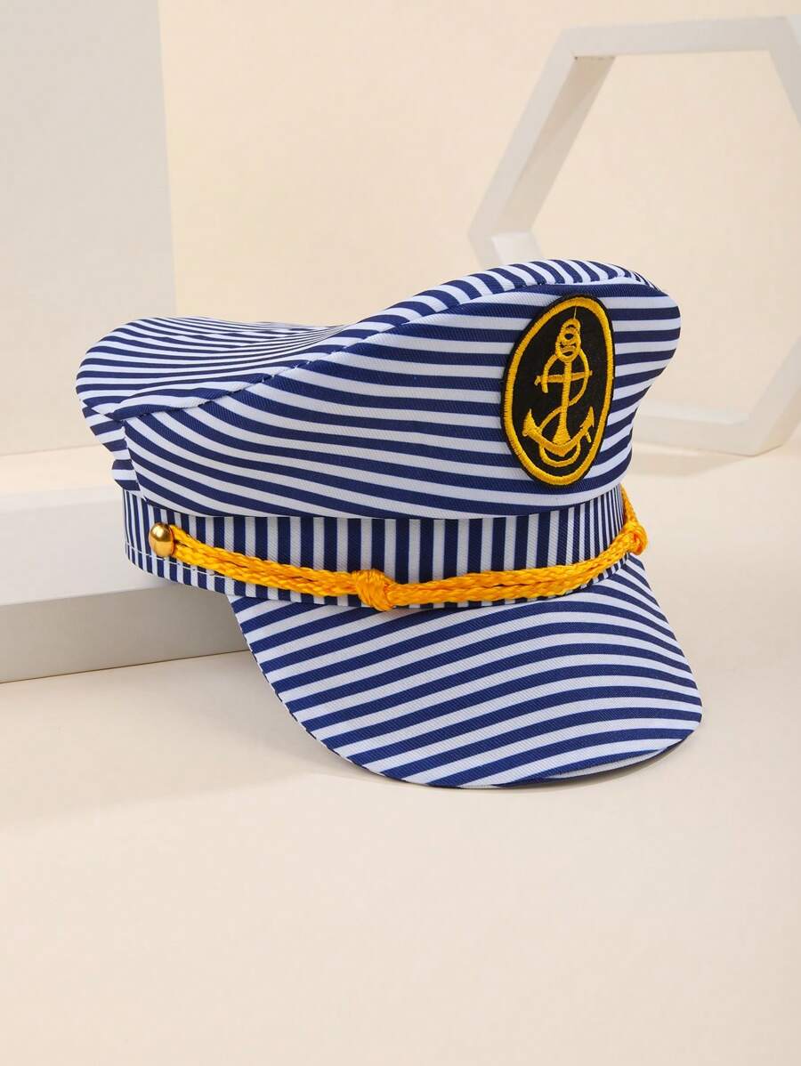 1pc Men's Blue & White Striped Captain Hat, Perfect For Navy Themed ...