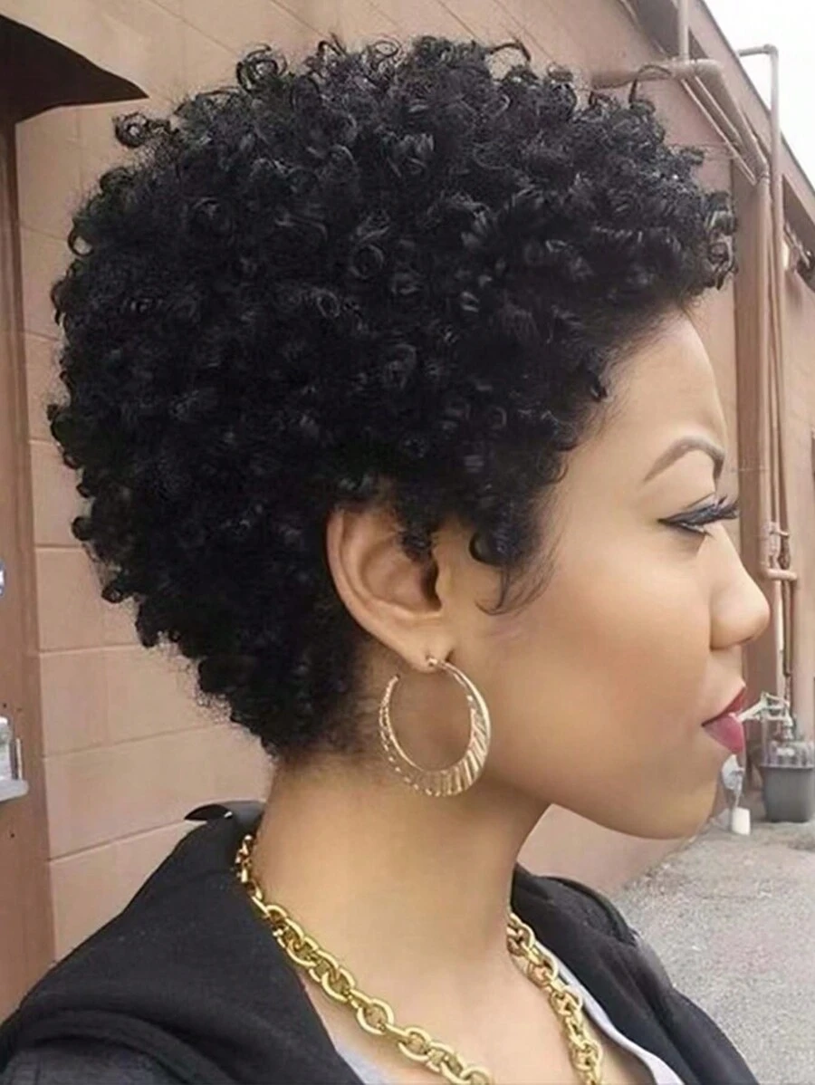 Short Curly Synthetic Hair Wigs For 3 Inch Short Afro Kinky Curly Wig ...