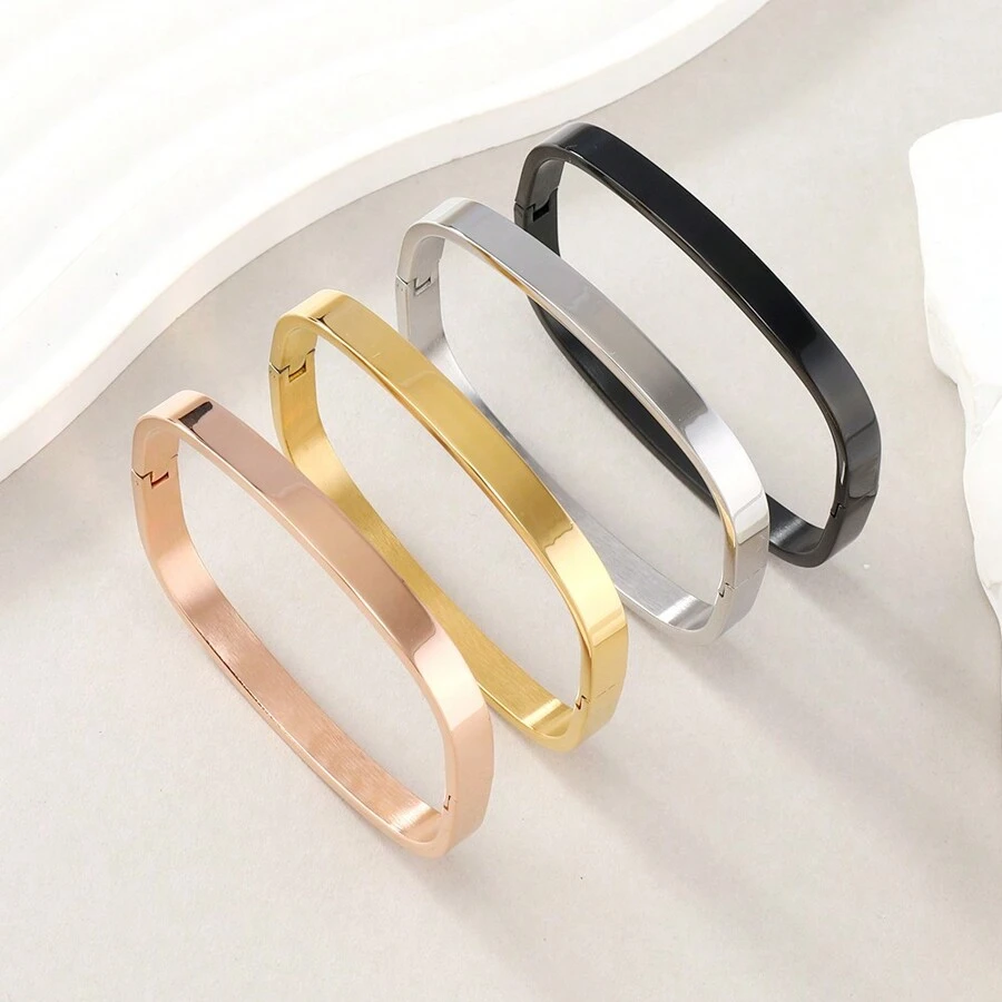1pc Simple Plain Rose Gold Titanium Steel Square Buckle Bracelet, Suitable For Women's Daily ...
