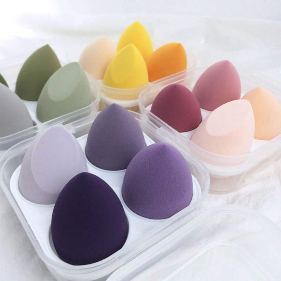 4pcs/Set Makeup Sponge With Storage Box And Powder Puff, Dual-Use Wet ...