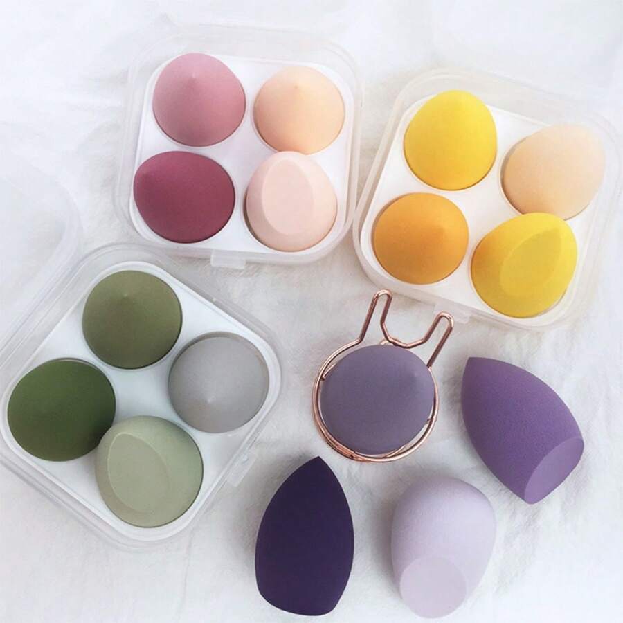 4pcs/Set Makeup Sponge With Storage Box And Powder Puff, Dual-Use Wet ...