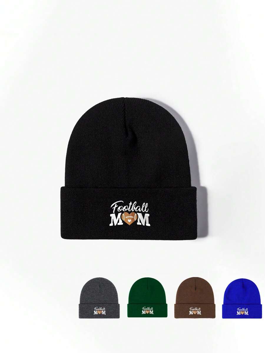 1pc Y2k Style Football Mom Embroidered Knitted Hat, Unisex, Suitable ...