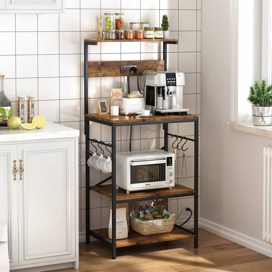 SUPERJARE Kitchen Bakers Rack With Power Outlets, Coffee Bar Table 4 ...