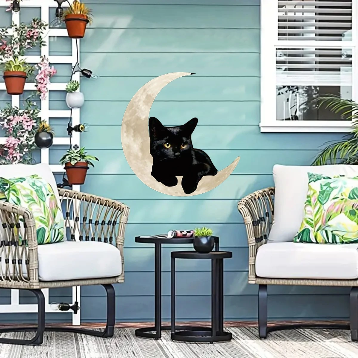 Metall Wand Dekor mit Halbmond und Katze Design, für Innen Wohnzimmer ...