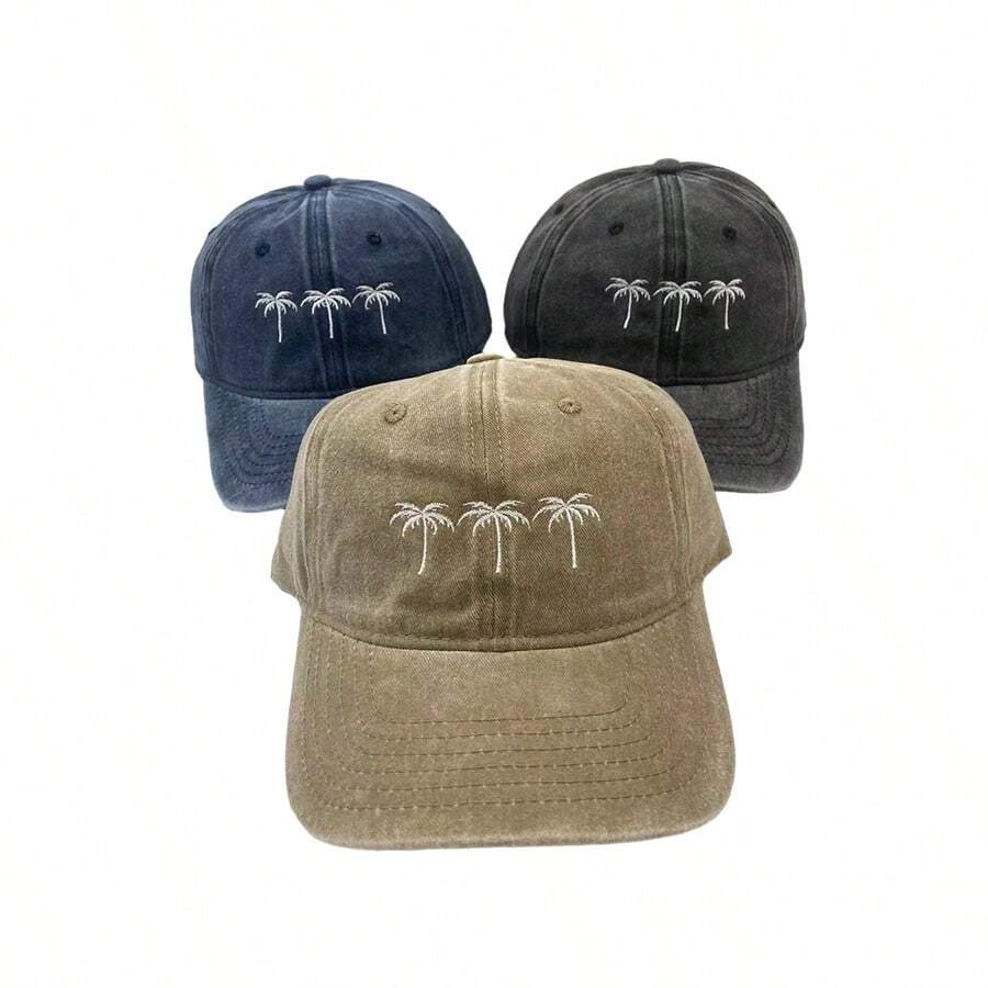 Plain Color Baseball Cap With Three Small Tree Embroidery Design ...