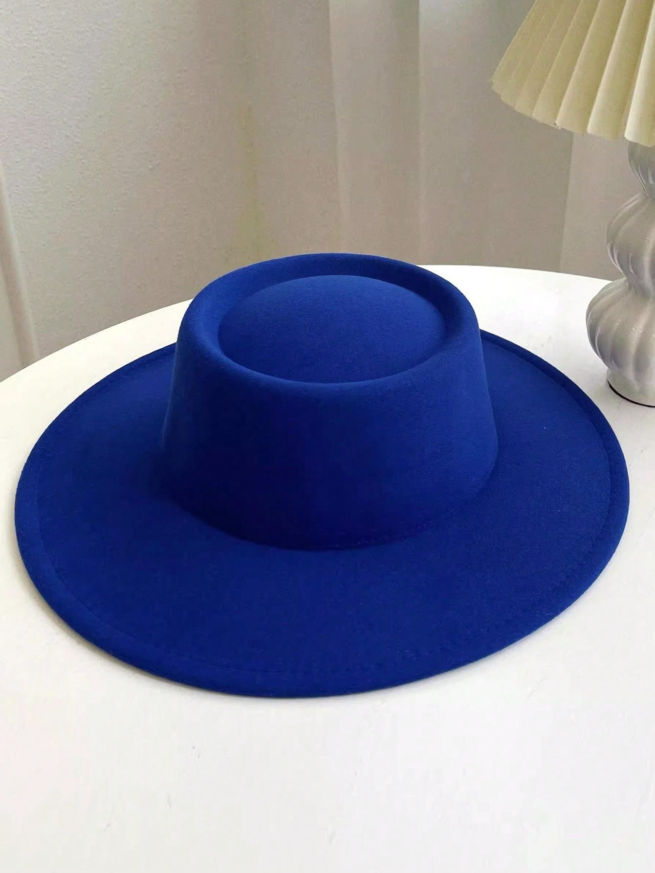 1pc Women's Flat Top Hat Solid Color Elegant British-style Wide Brim ...