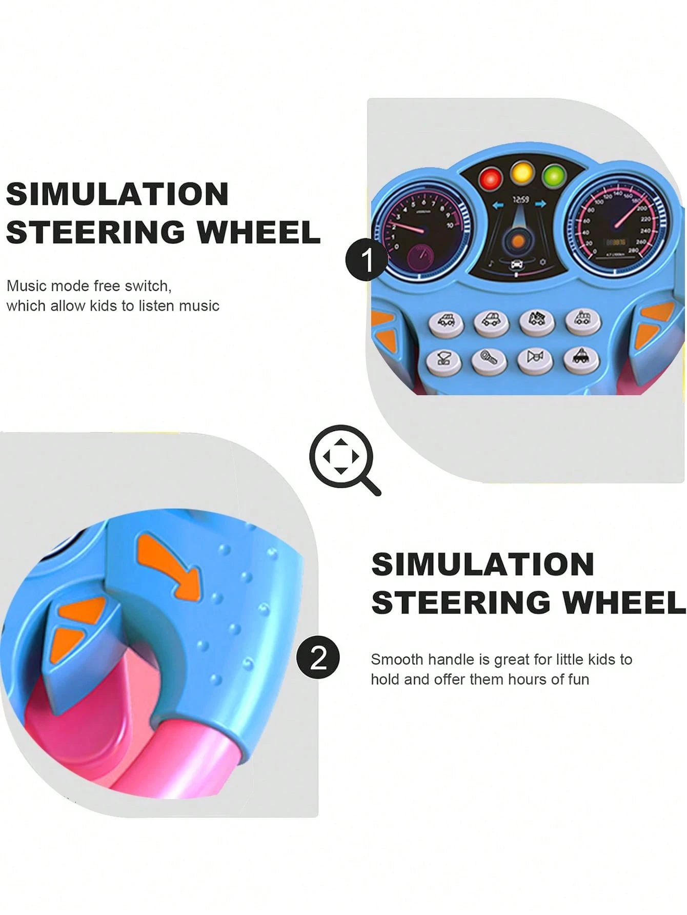 1 Set 2 Pcs Boys And Girls Material Simulated Portable Driving Steering ...