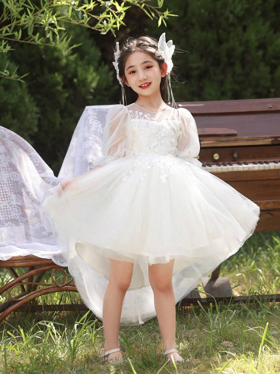 Vestido de noiva para meninas pré-adolescentes, branco, frente curta ...