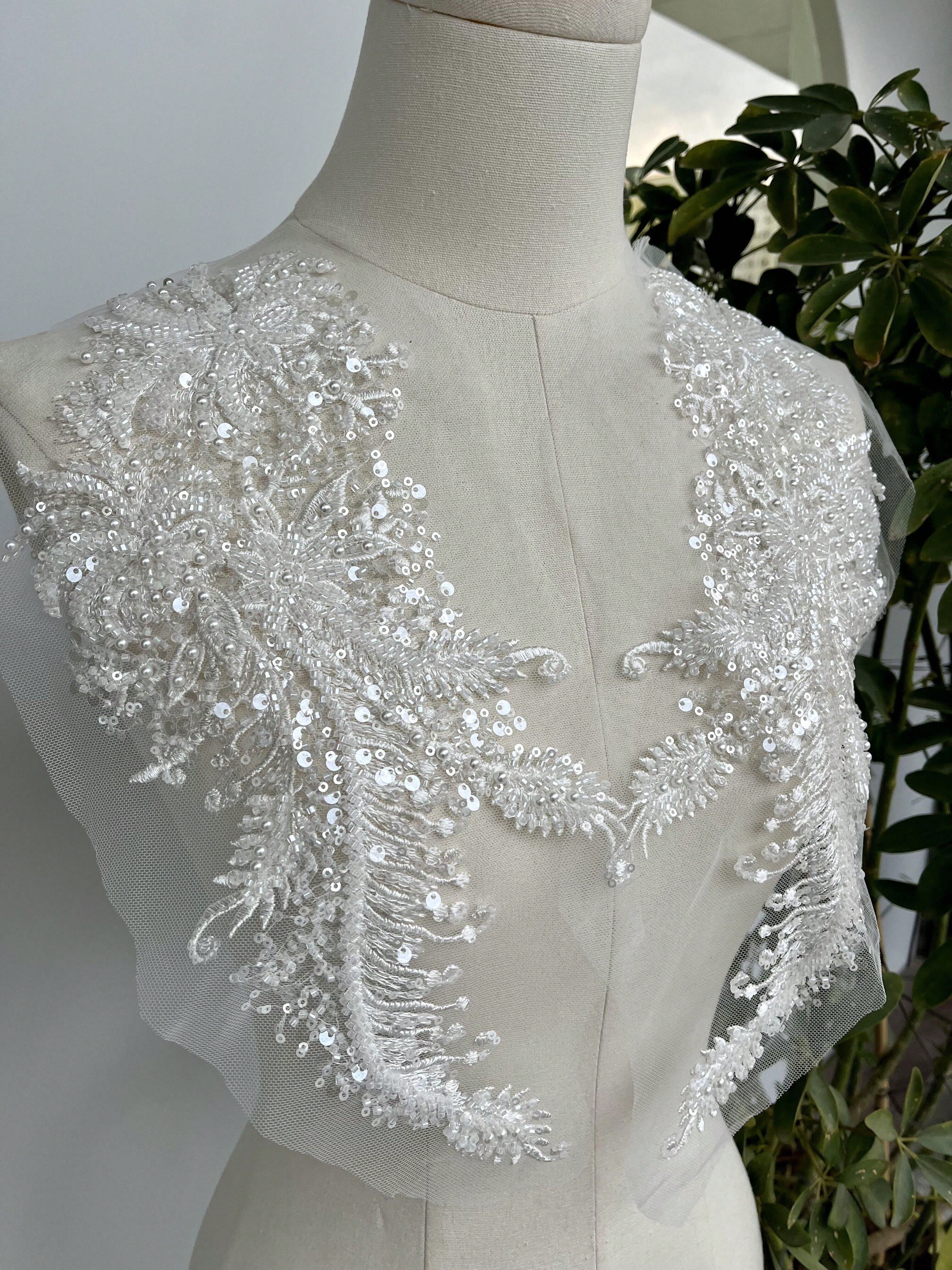1pc Polyester DIY Fabric, Modernist Leaf Embroidered Sequin & Bead ...