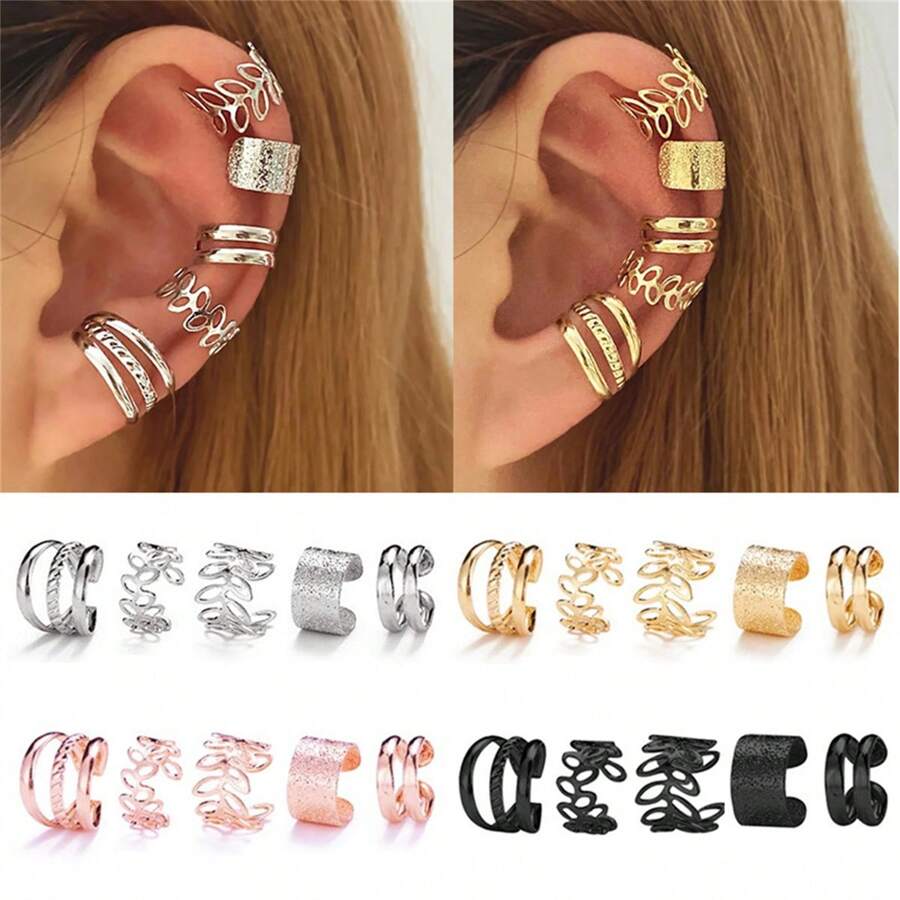 5pcs C-Shaped Ear Clips Without Piercing Ear Bone Clips Earring Set ...