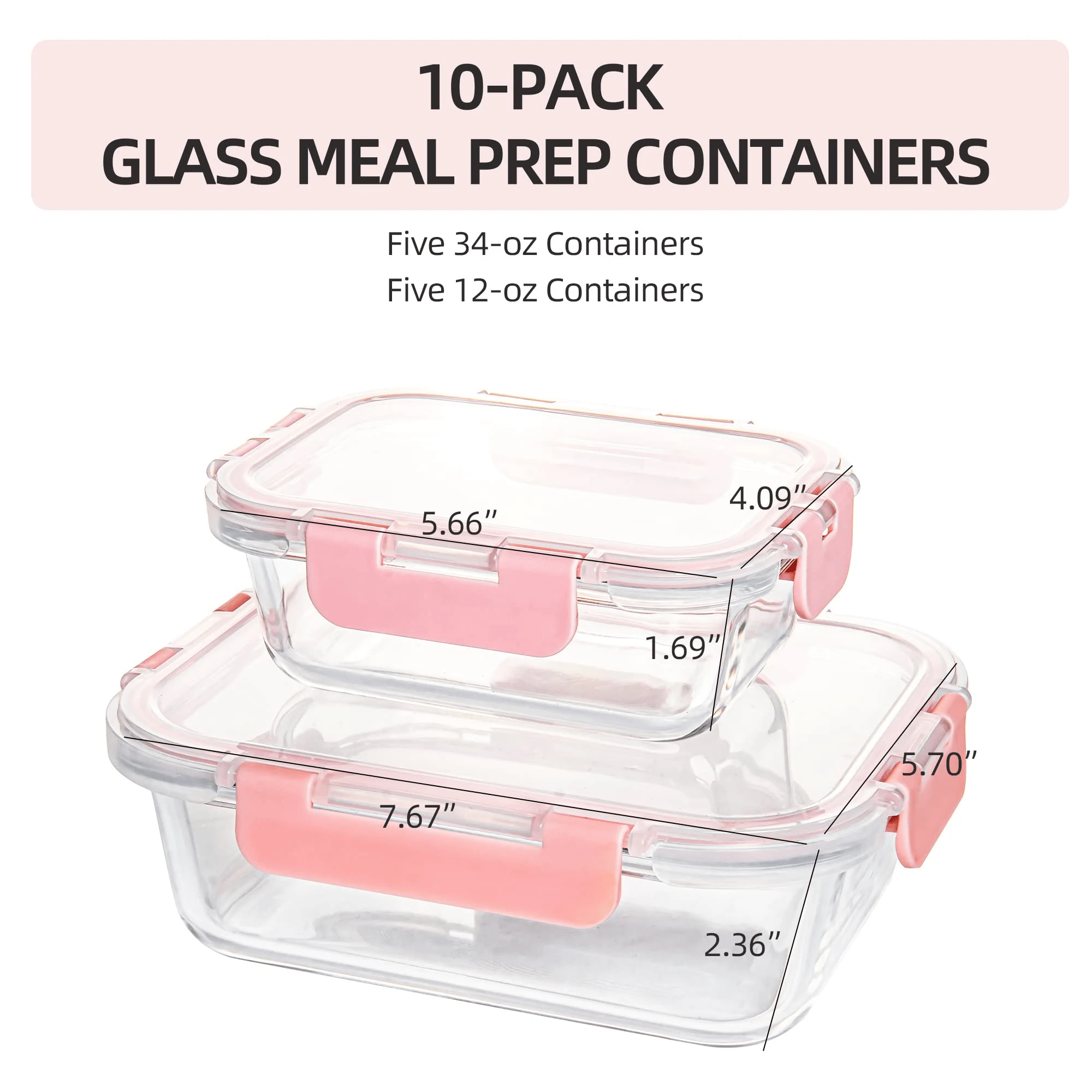 10 Pack Glass Meal Prep Containers With Lids, Airtight Glass Food ...
