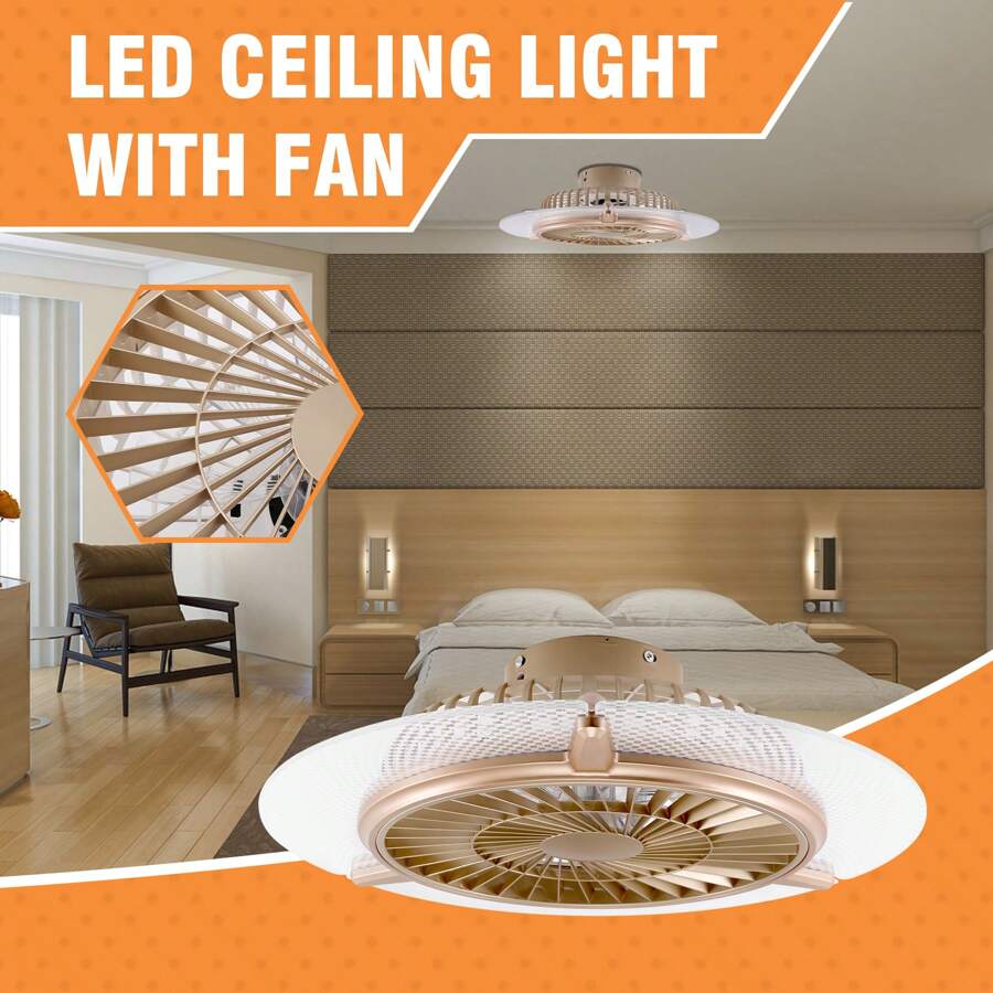 23.4 inch Ceiling Fan With LED Light Ceiling Fan Remote Control Flush ...