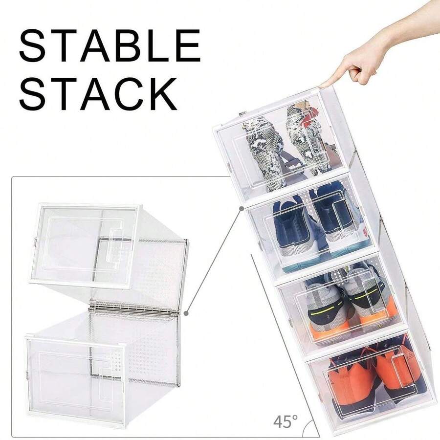 8 Pack Foldable Shoe Box, Stackable Clear Shoe Storage Box - Storage ...