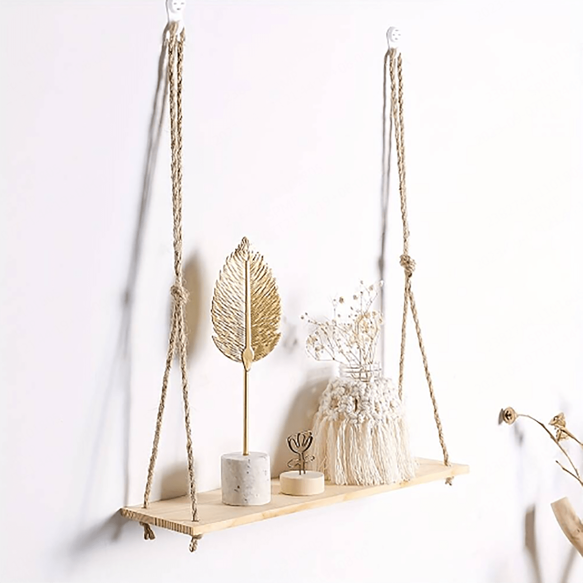 Wood Wall Hanging Shelf, Wood Floating Shelves, Hanging Swing Rope ...