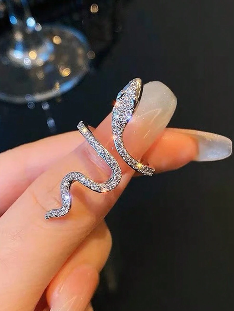 1pc Snake Shaped Rhinestone Decorated Ring Suitable For Women's Daily ...