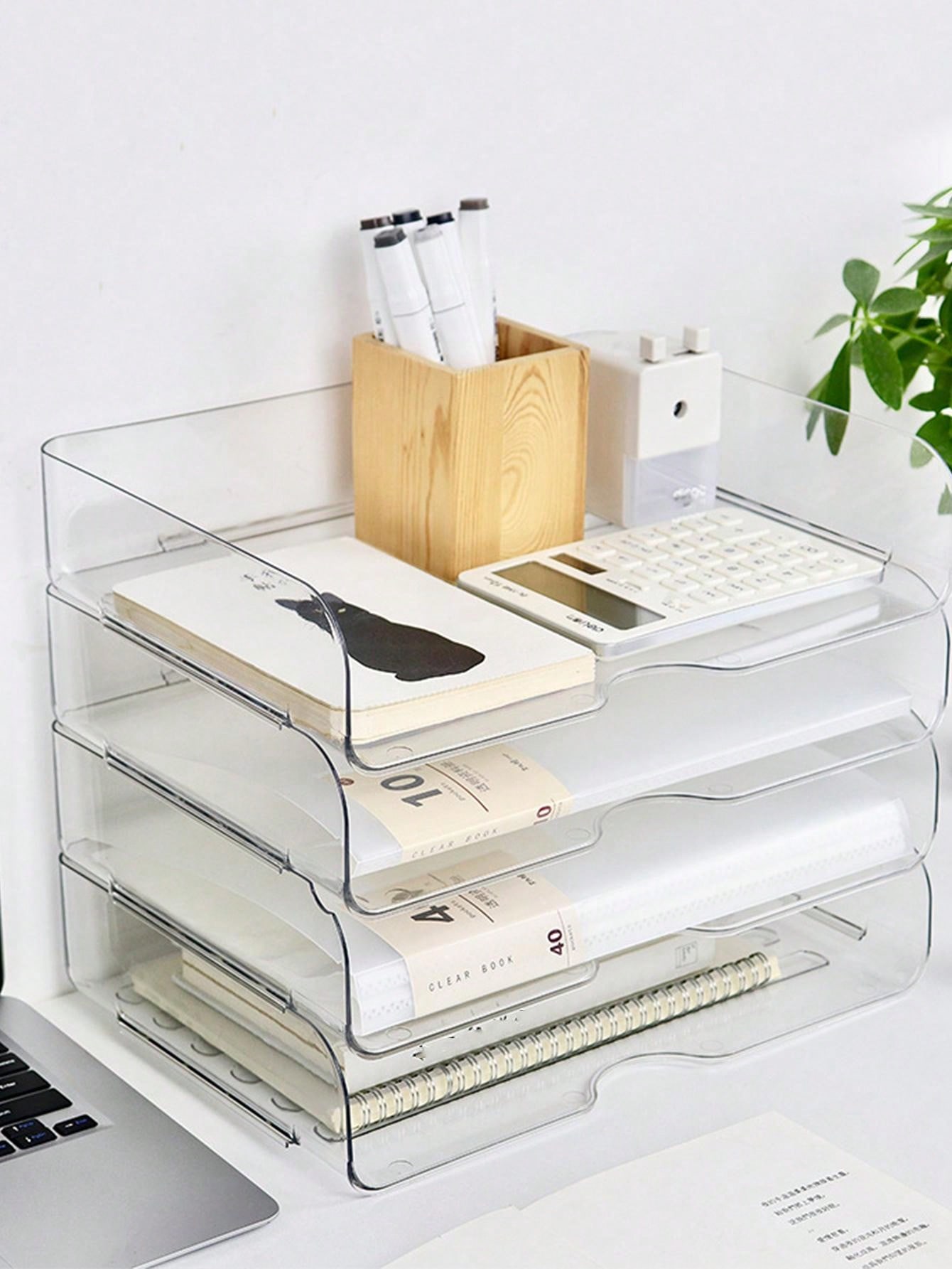 1pc Transparent Desktop Foldable Multi-layer A4 Paper Storage Box With ...