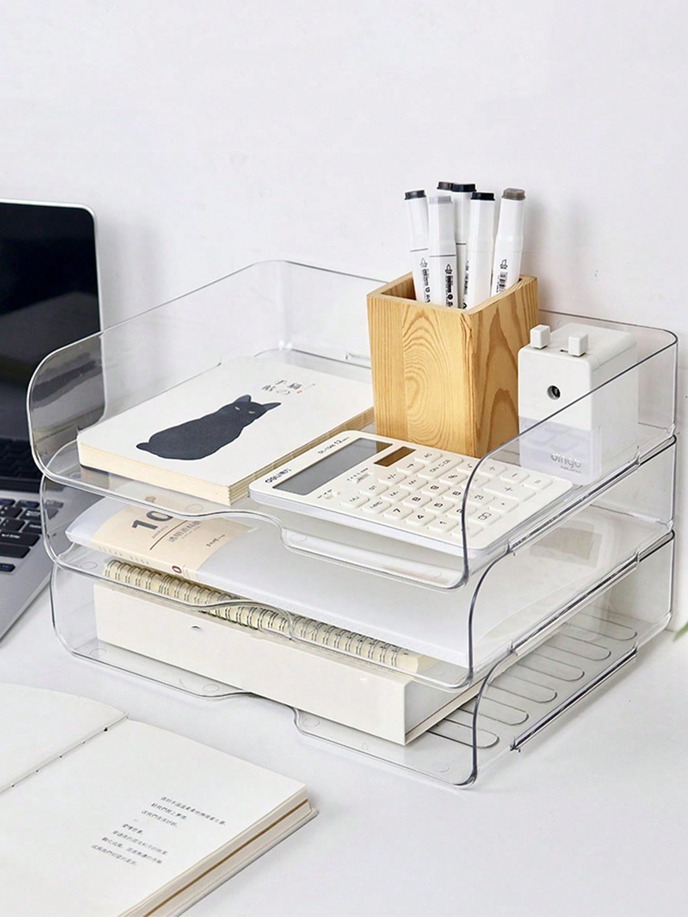 1pc Transparent Desktop Foldable Multi-layer A4 Paper Storage Box With ...