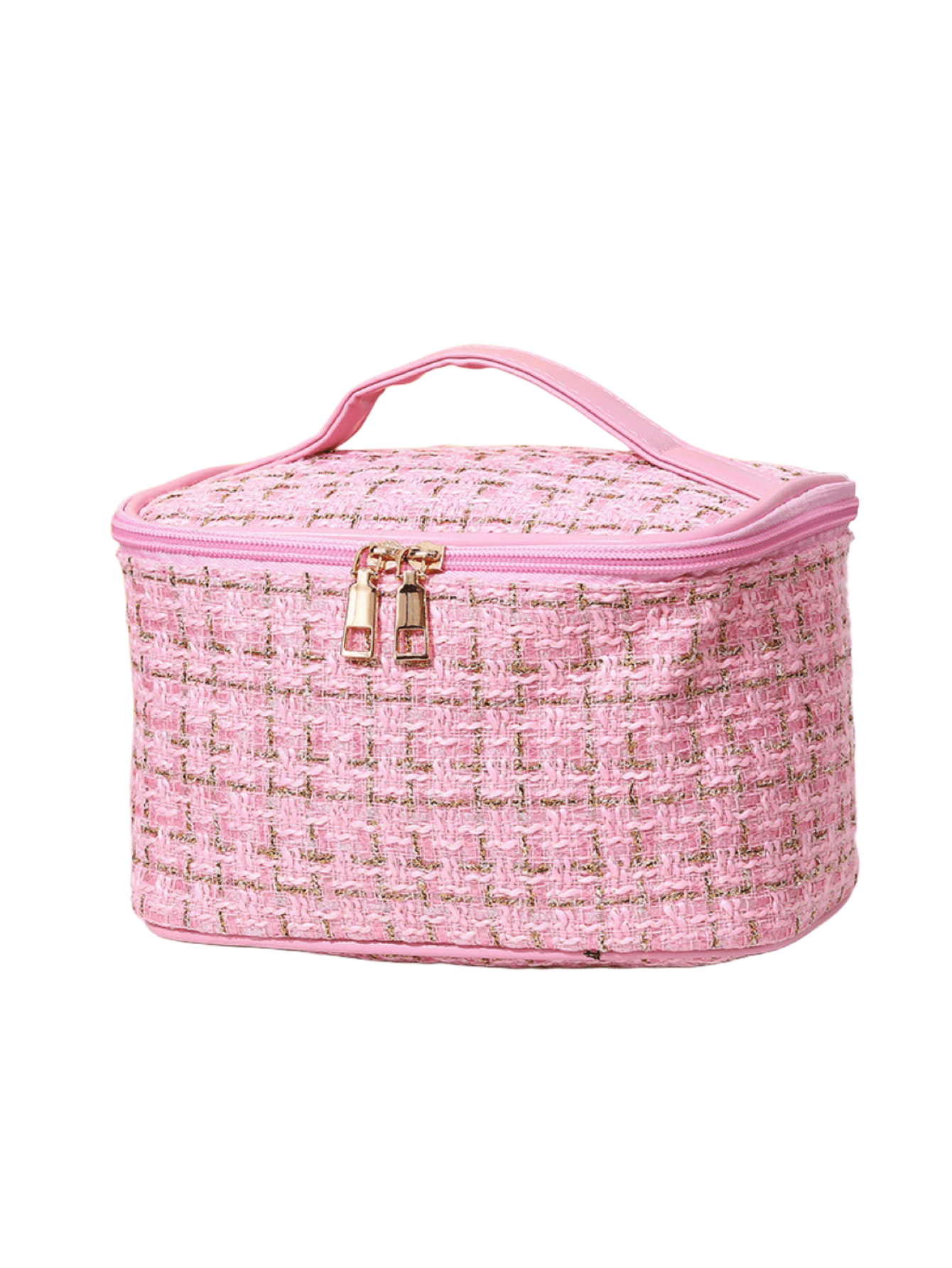 Plaid Pattern Zippered Pink Storage Bag | SHEIN USA