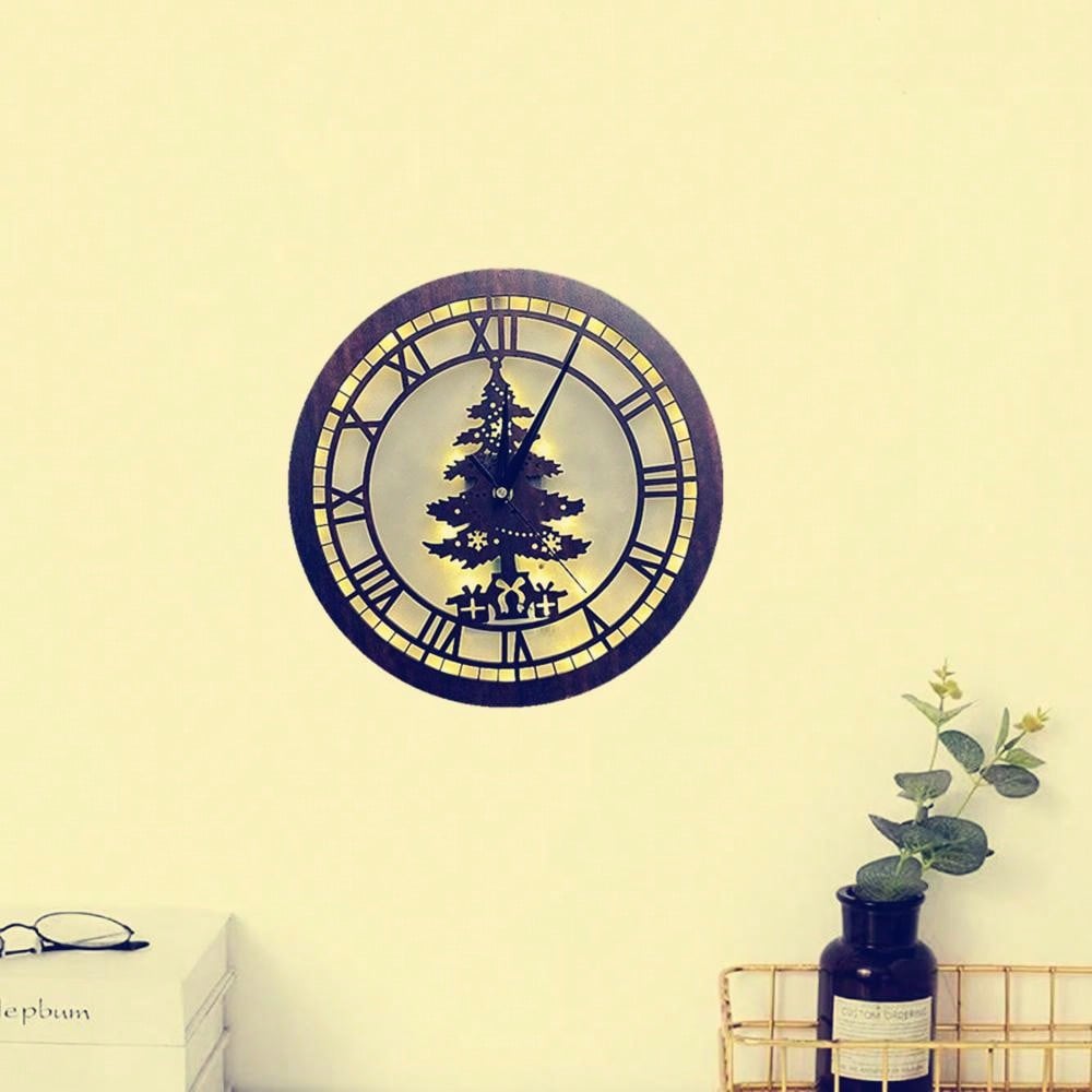 1pc 30*30cm Tree-Shaped Wooden Clock With Led Light Effect, Roman ...