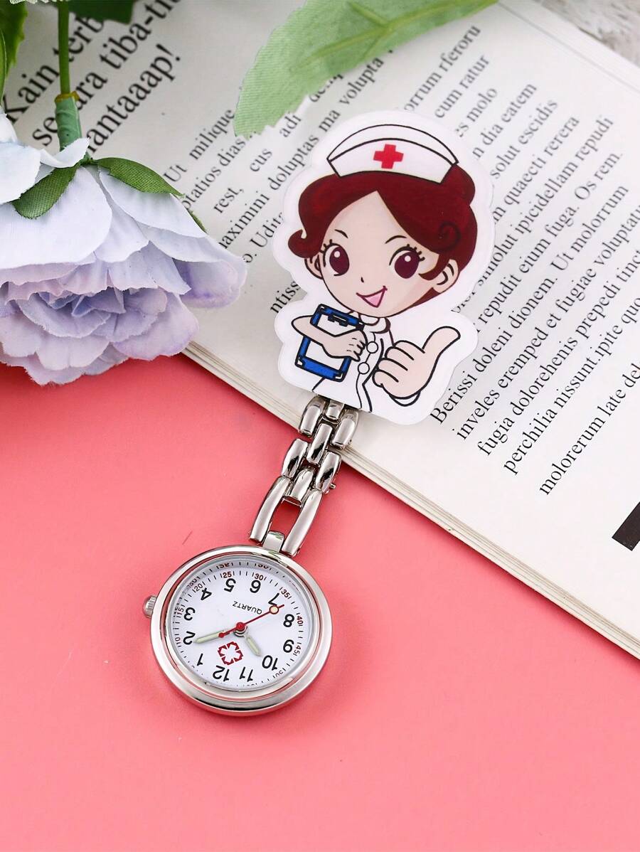 Cartoon Nurse Brooch Fob Watch With Night Light And Smiling Cartoon ...