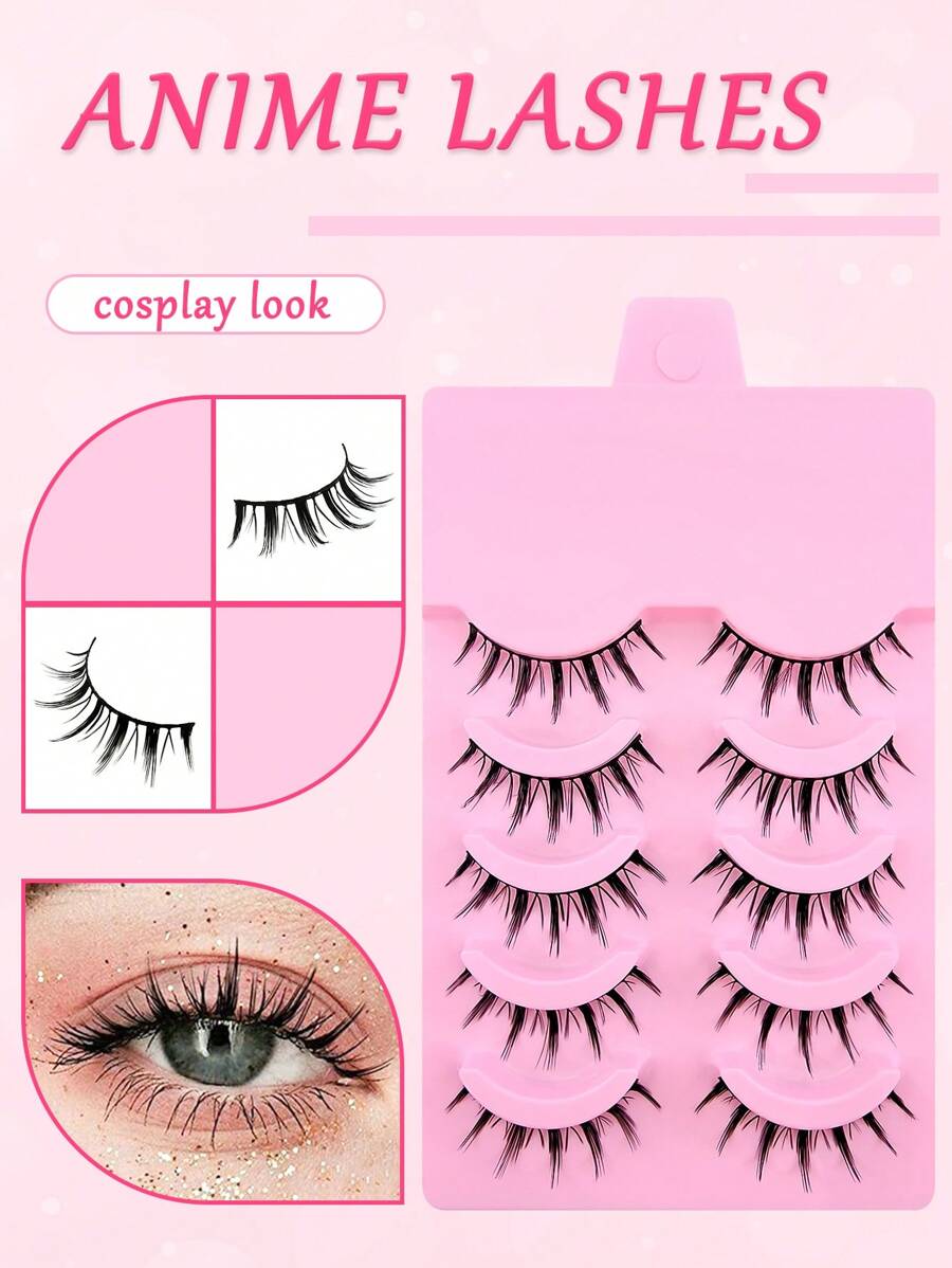 False Eyelashes 5 Pairs Spikes Manga Lashes Cat Eye Tail Elongated ...