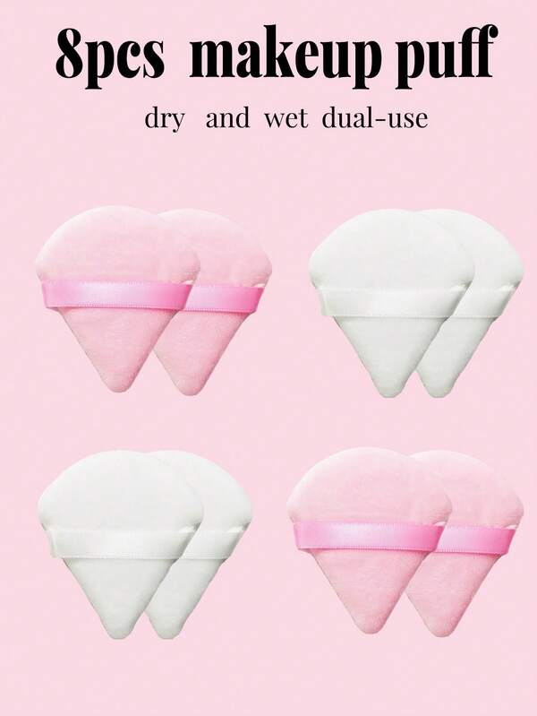 8 Pieces Triangle Powder Puff Face Soft Triangle MakeupPuff Velour ...
