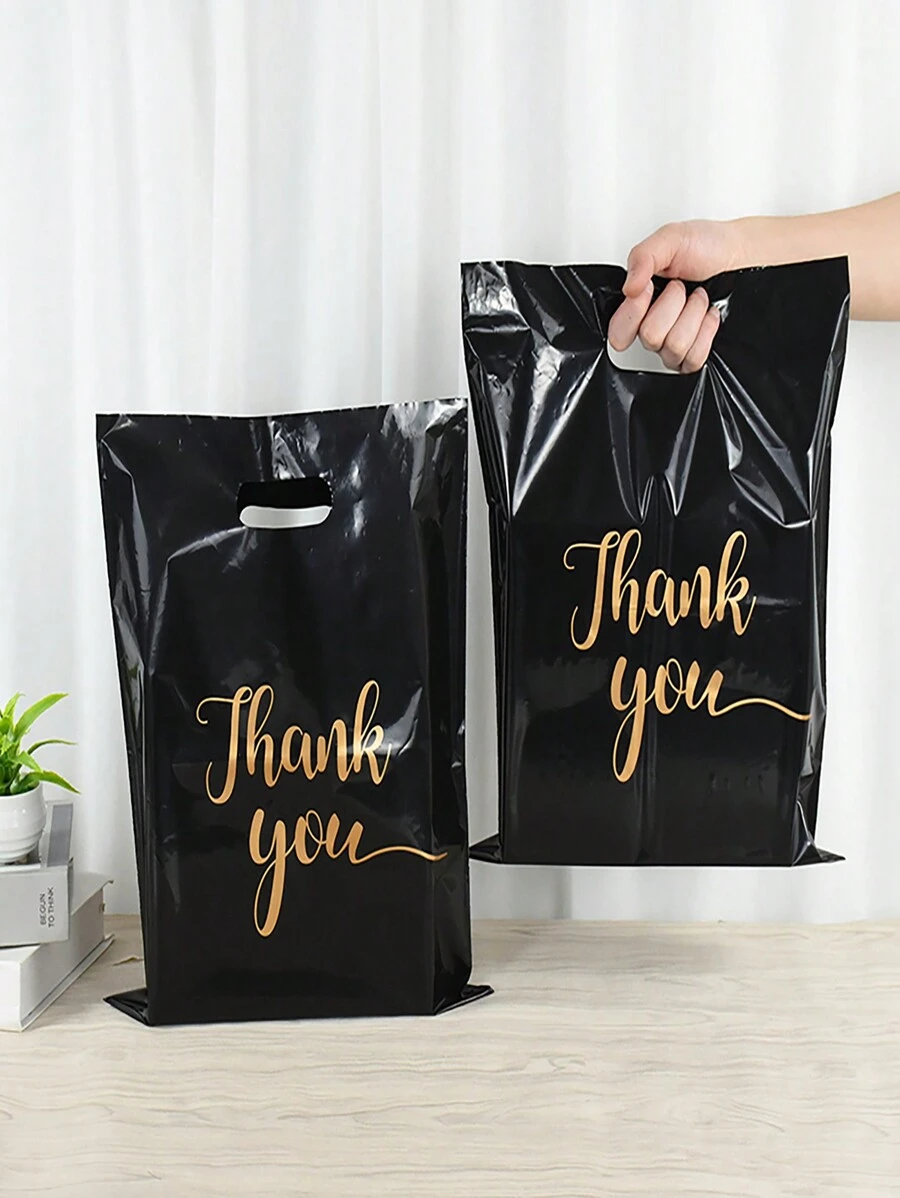 50pcs Black Thank You Gift Bags, Holiday Birthday Single Party Wedding ...