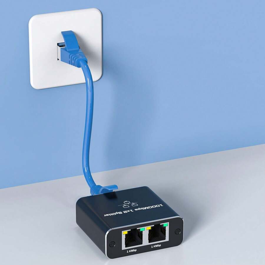 Black 1 To 2 Ethernet Splitter With Rj45 Gigabit Ethernet Port ...