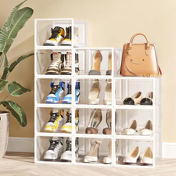 JOISCOPE 12 Pack Shoe Storage Boxes, Clear PET Plastic Stackable Shoe ...