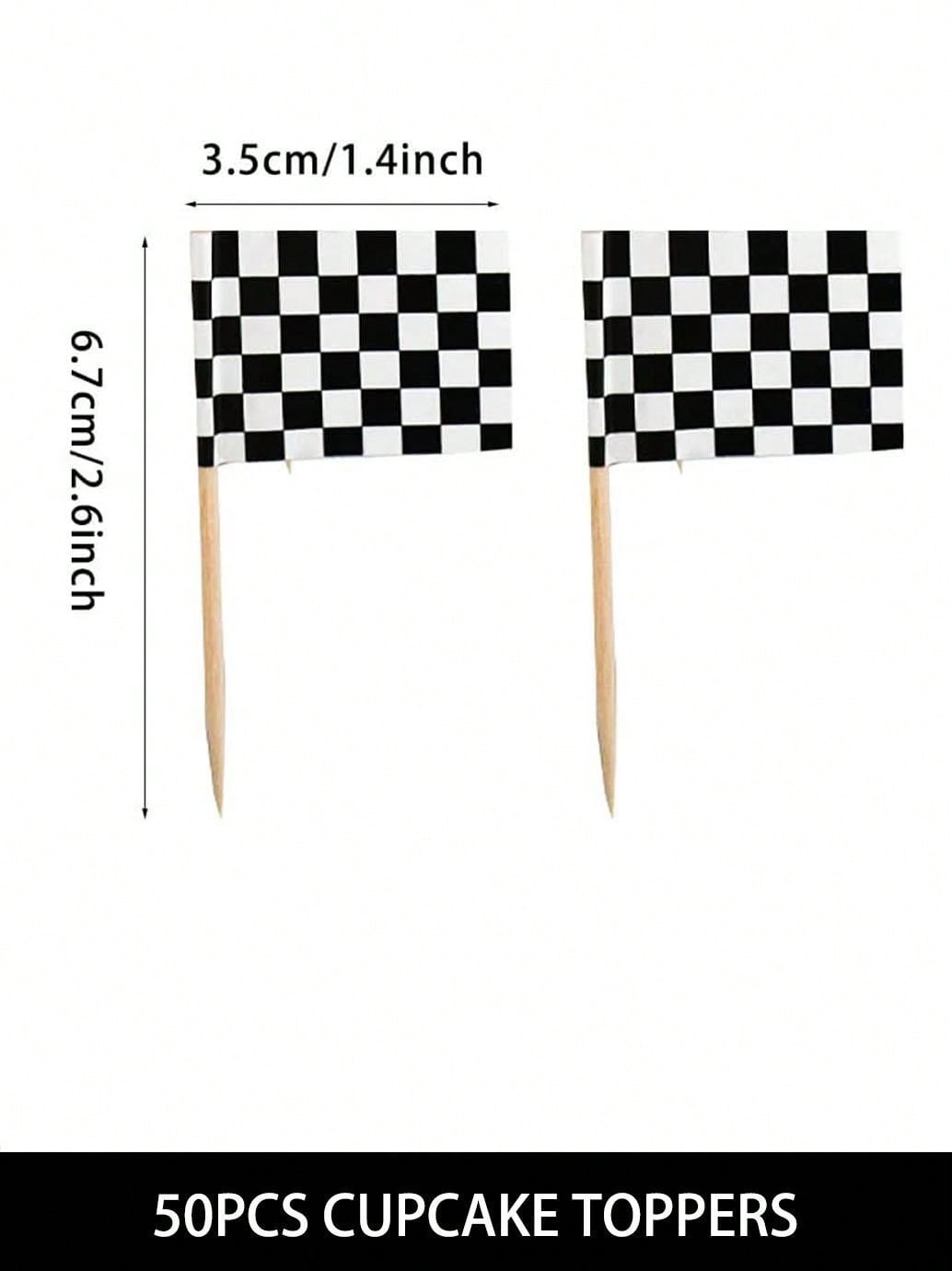 50pcs Checkered Flag Cake Topper Picks, Racing Themed Black & White ...